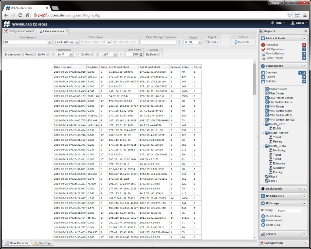 NetFlow, sFlow, IPFIX and Port Mirror Monitoring :: Andrisoft Wansight